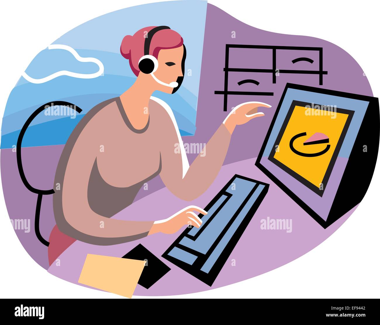 Woman Working at Computer Stock Vector Image & Art - Alamy