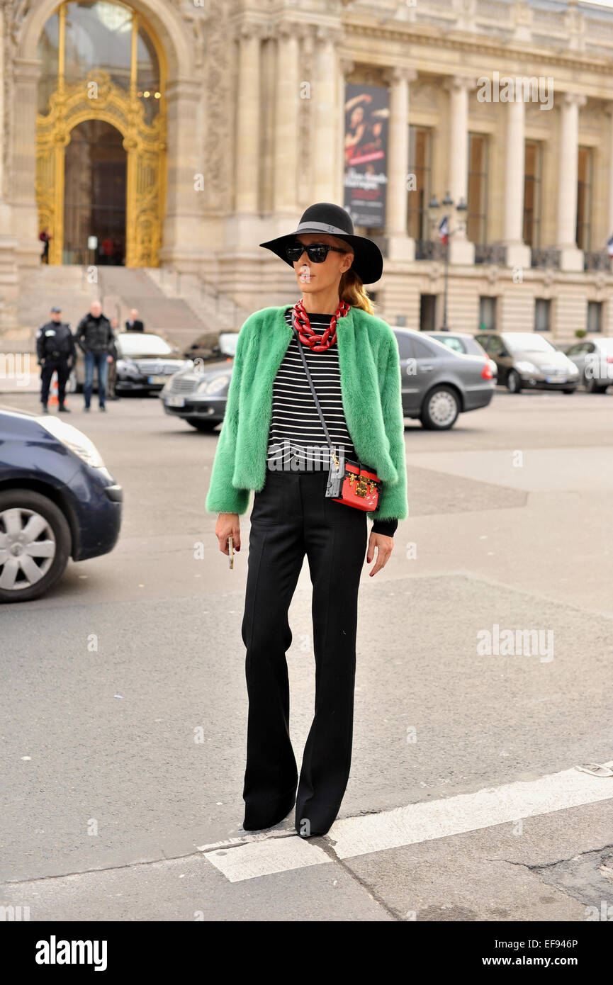 Elina Halimi arriving at the Chanel runway show during Haute Couture ...