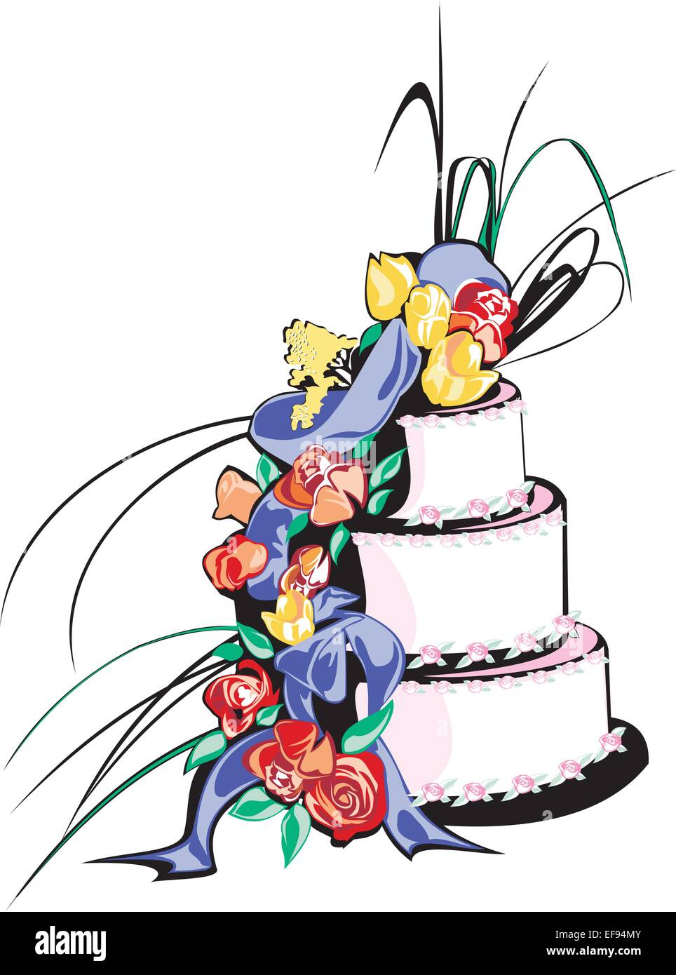 Wedding Cake with Flowers Stock Vector Image & Art - Alamy