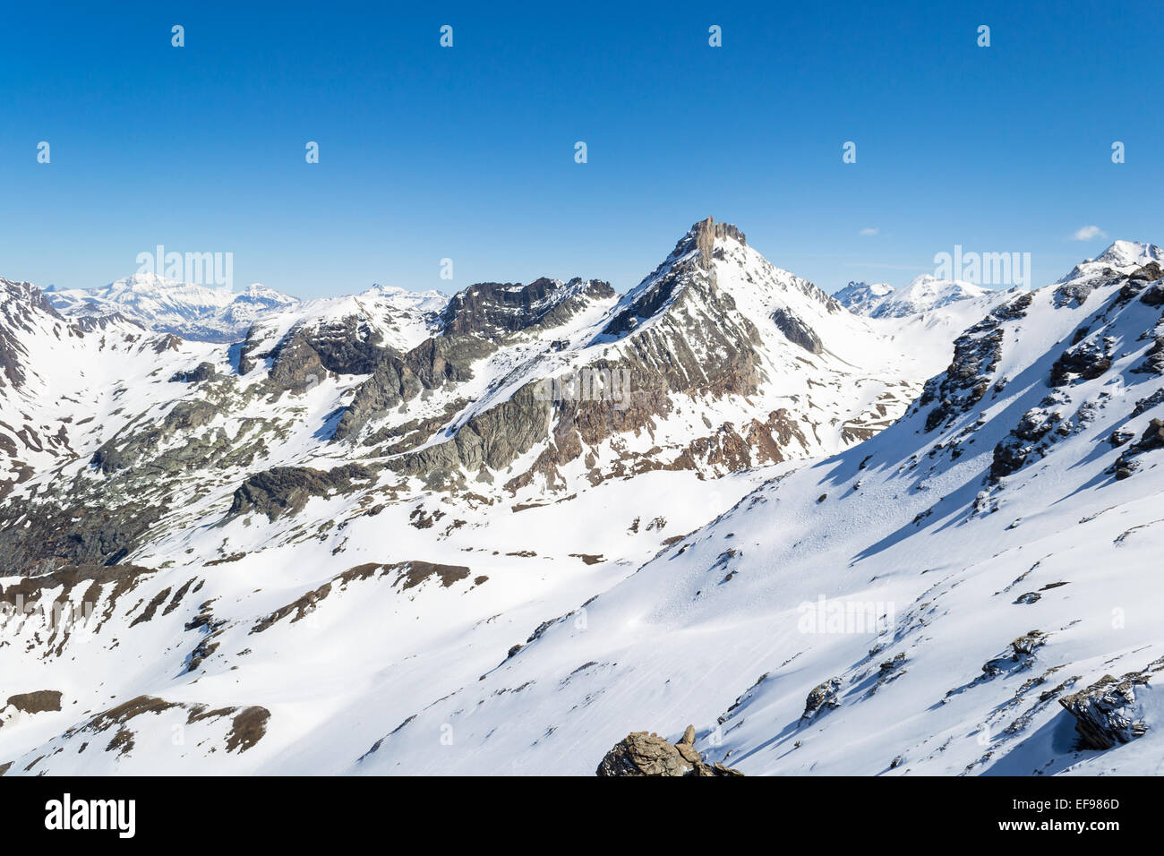 Stunning view of elegant mountain peak arising from the alpine arc in ...