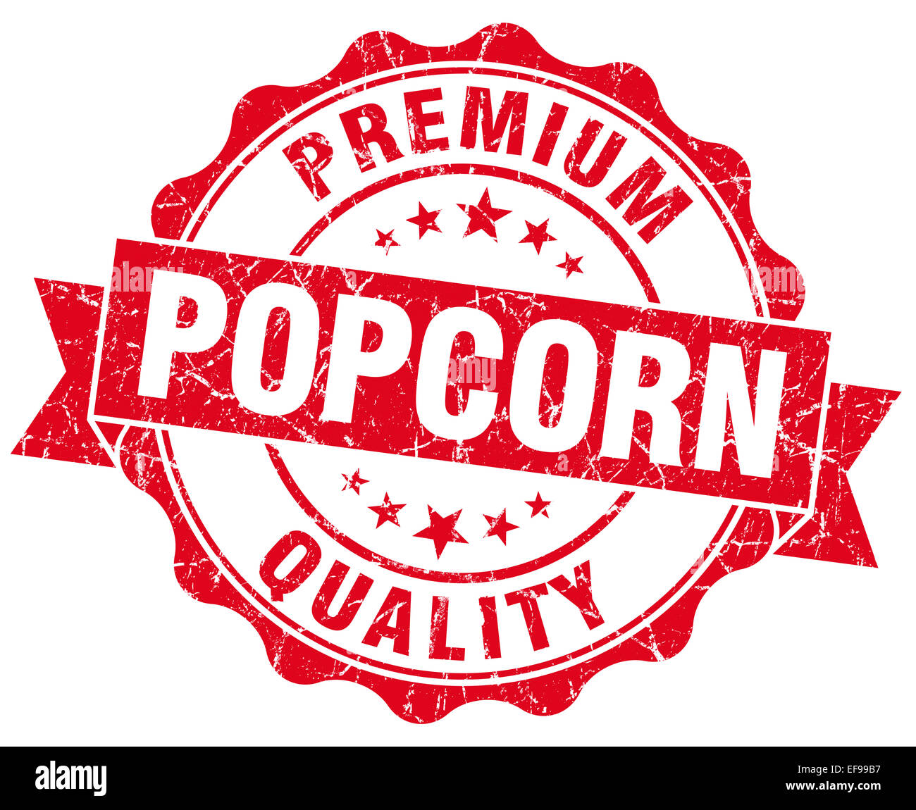 popcorn red grunge seal isolated on white Stock Photo - Alamy