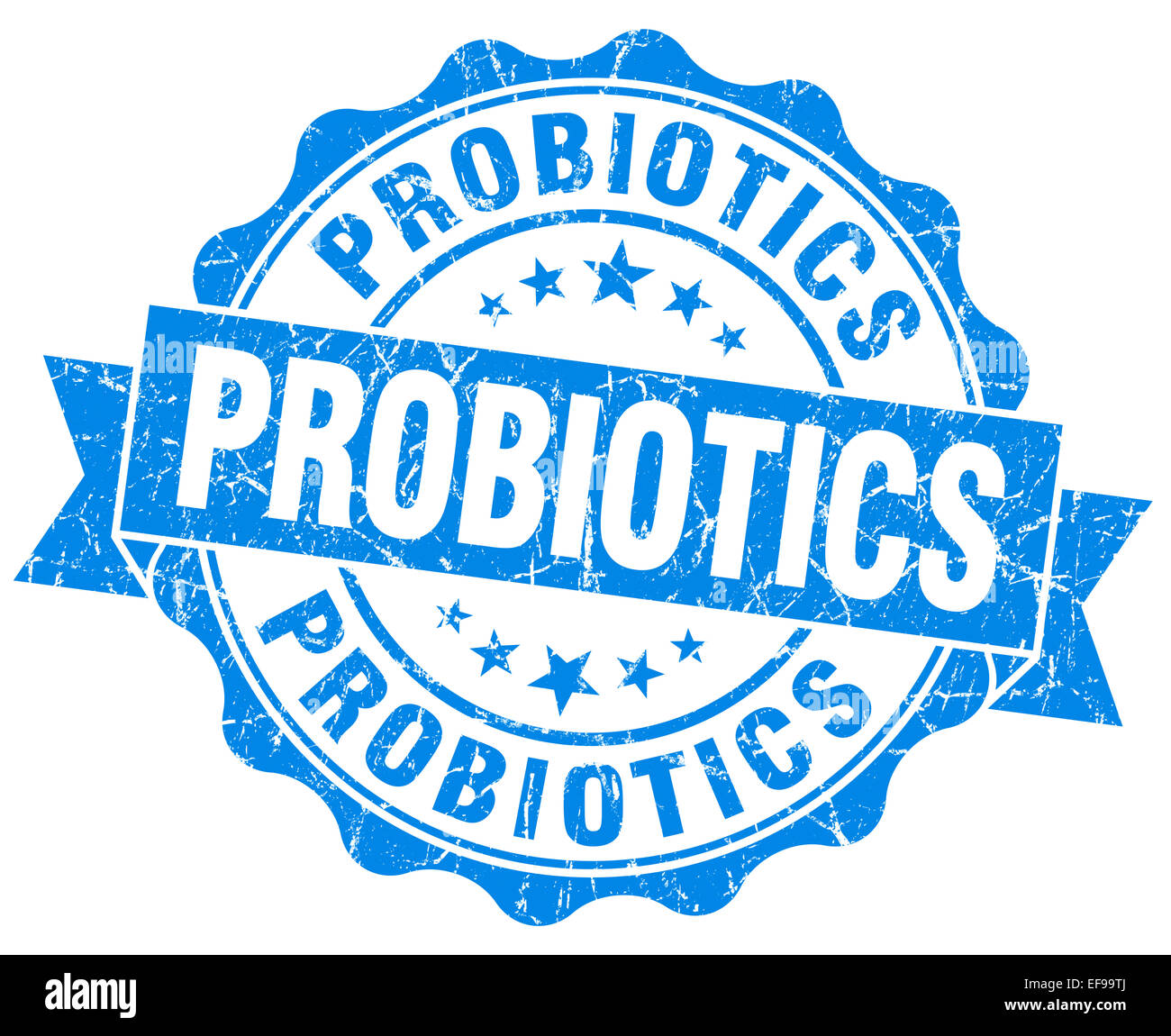 probiotics blue grunge seal isolated on white Stock Photo - Alamy
