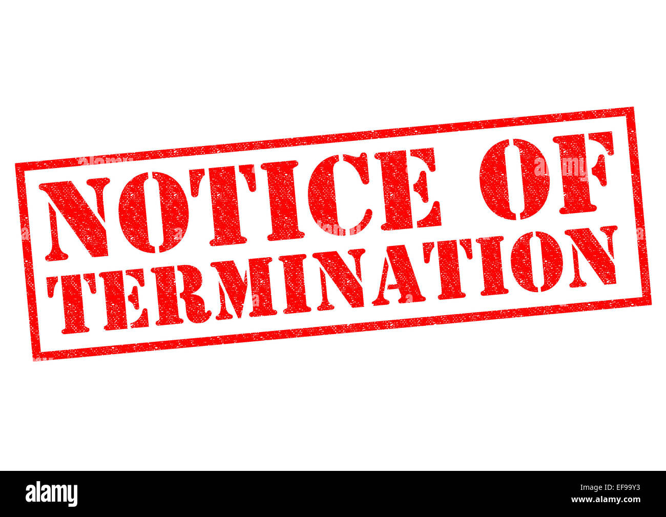NOTICE OF TERMINATION red Rubber Stamp over a white background Stock ...