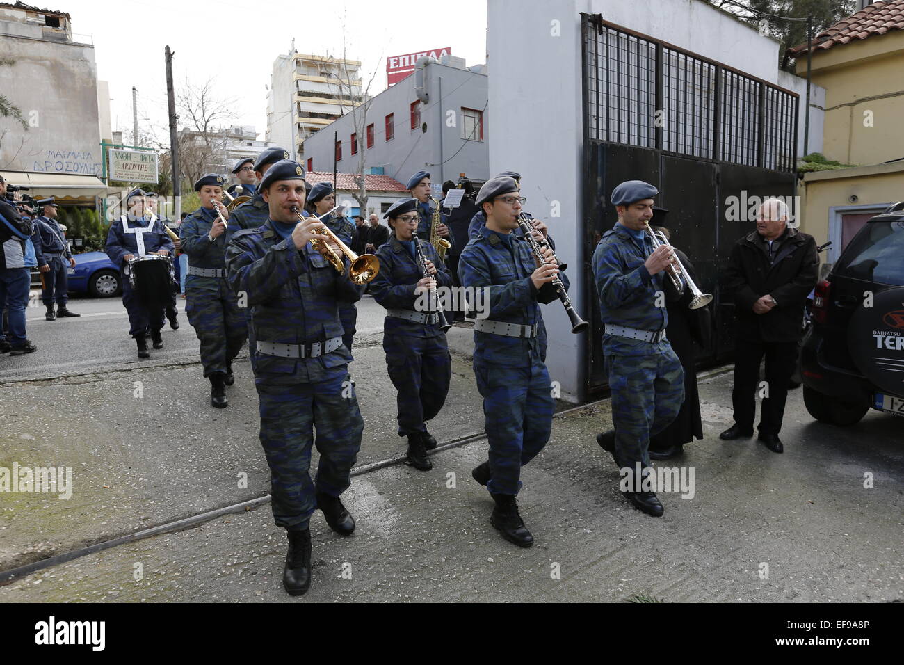 Athens, Greece. 29th January 2015. The Hellenic Air Force marching band ...