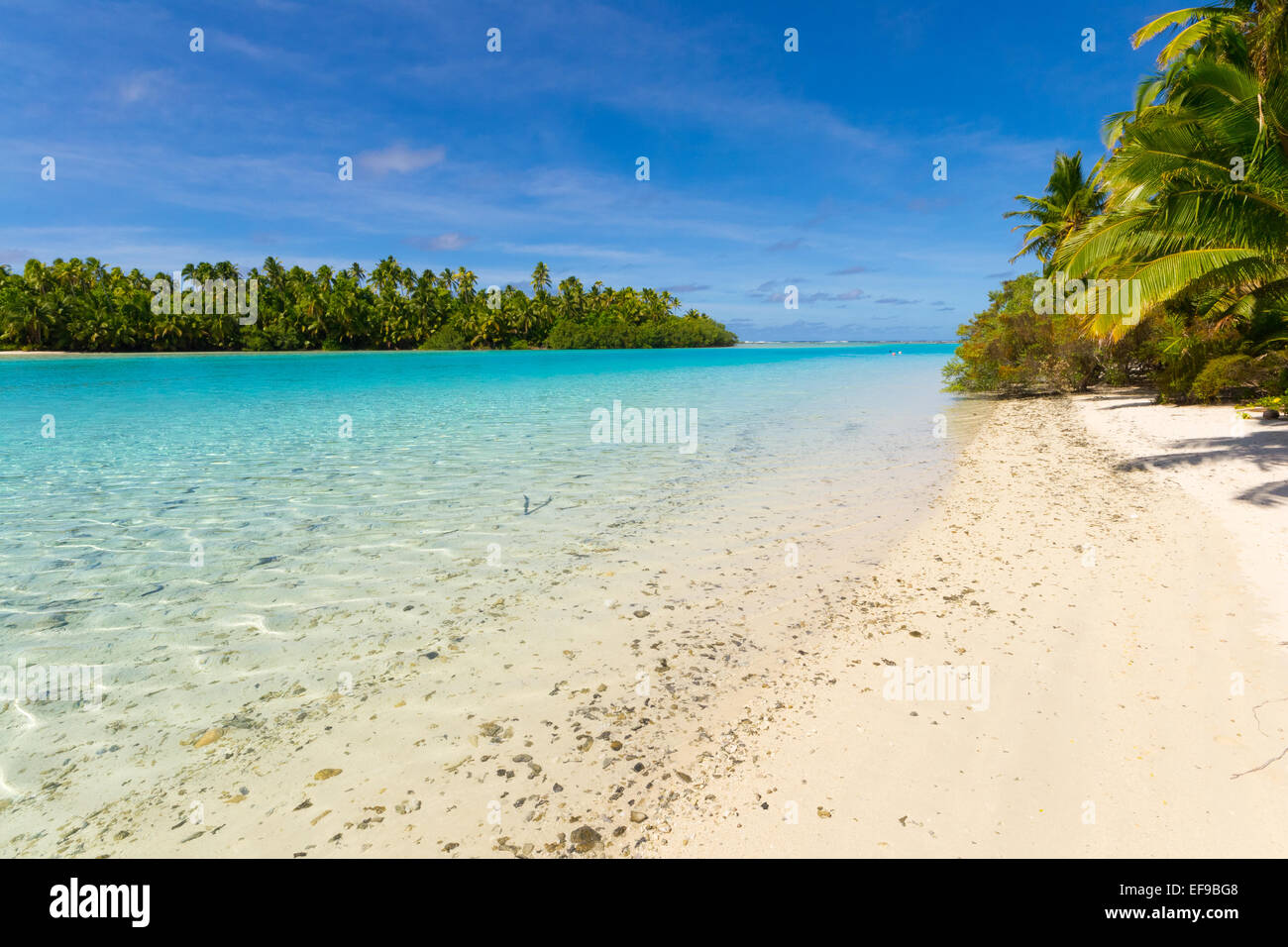 The gorgeous sea of Aitutaki lagoon viewed from One Foot Island. Cook ...
