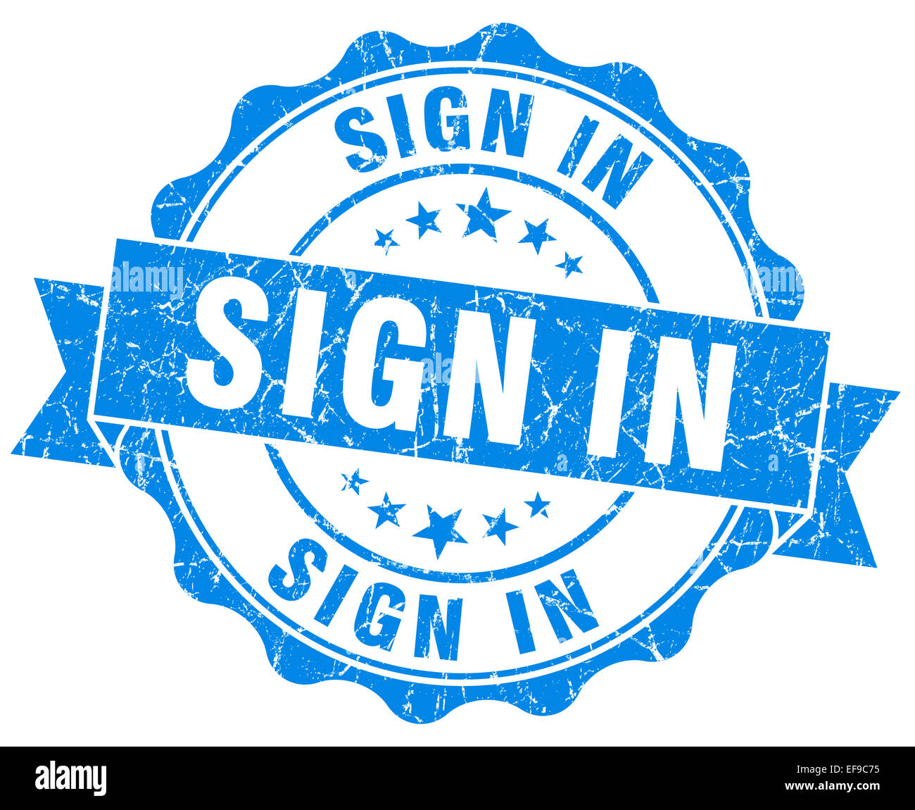 sign in blue grunge seal isolated on white Stock Photo - Alamy