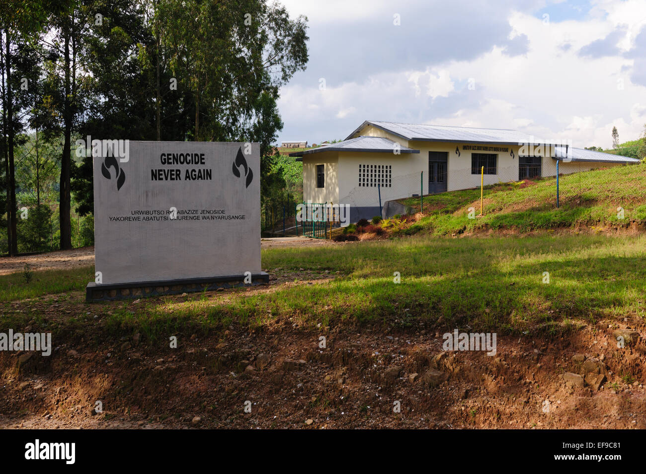 Memorial stone near Lake Kivu, Rwanda, commemorating the genocide in ...