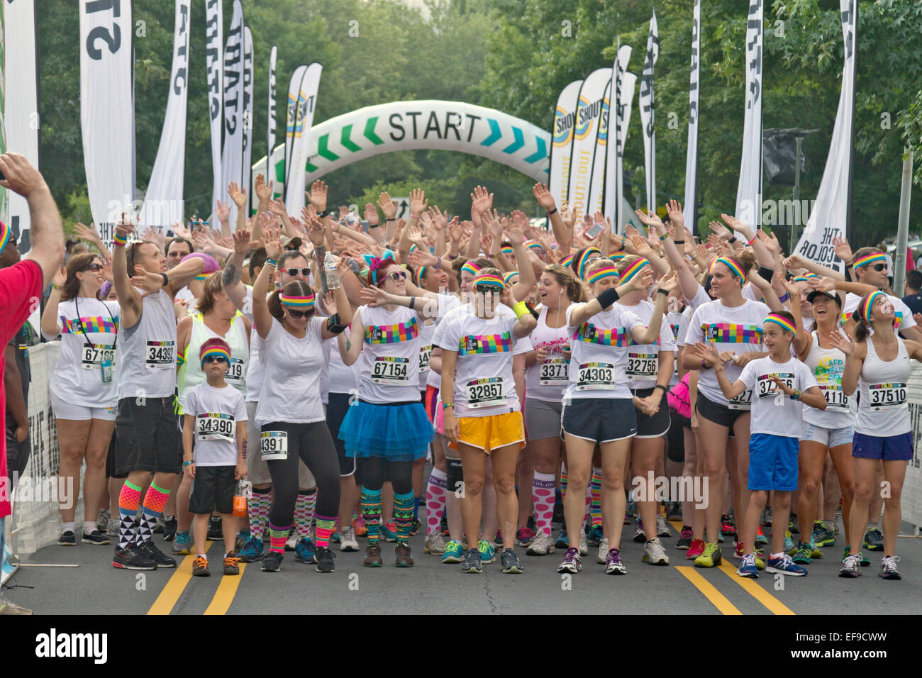 Excited Color Run Participants wait impatiently at the starting line ...