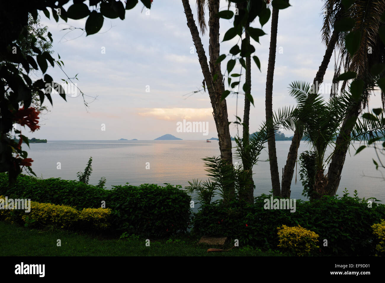 Sunrise at Lake Kivu near Kibuye, Rwanda, Central Africa Stock Photo ...