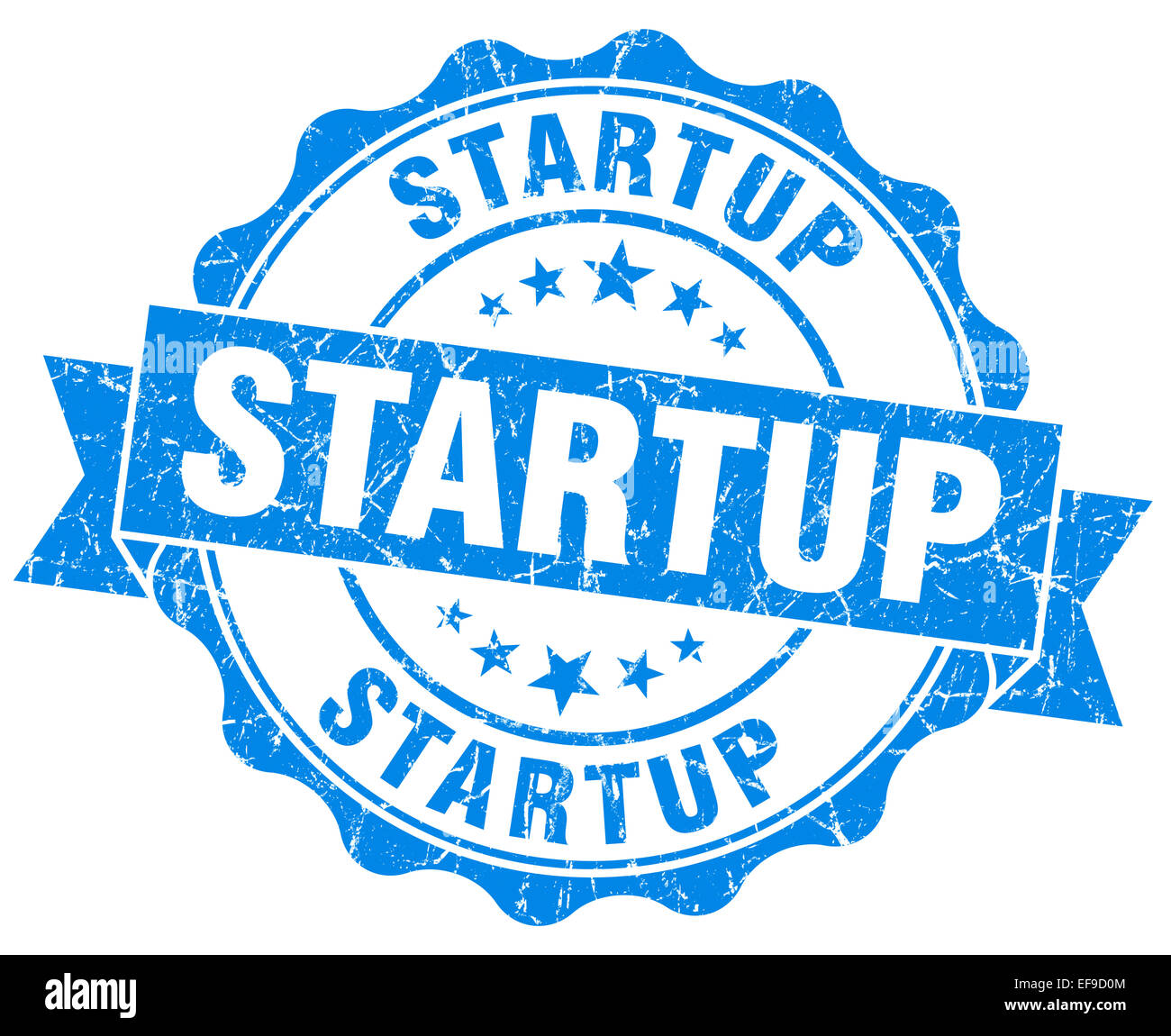 startup blue grunge seal isolated on white Stock Photo - Alamy
