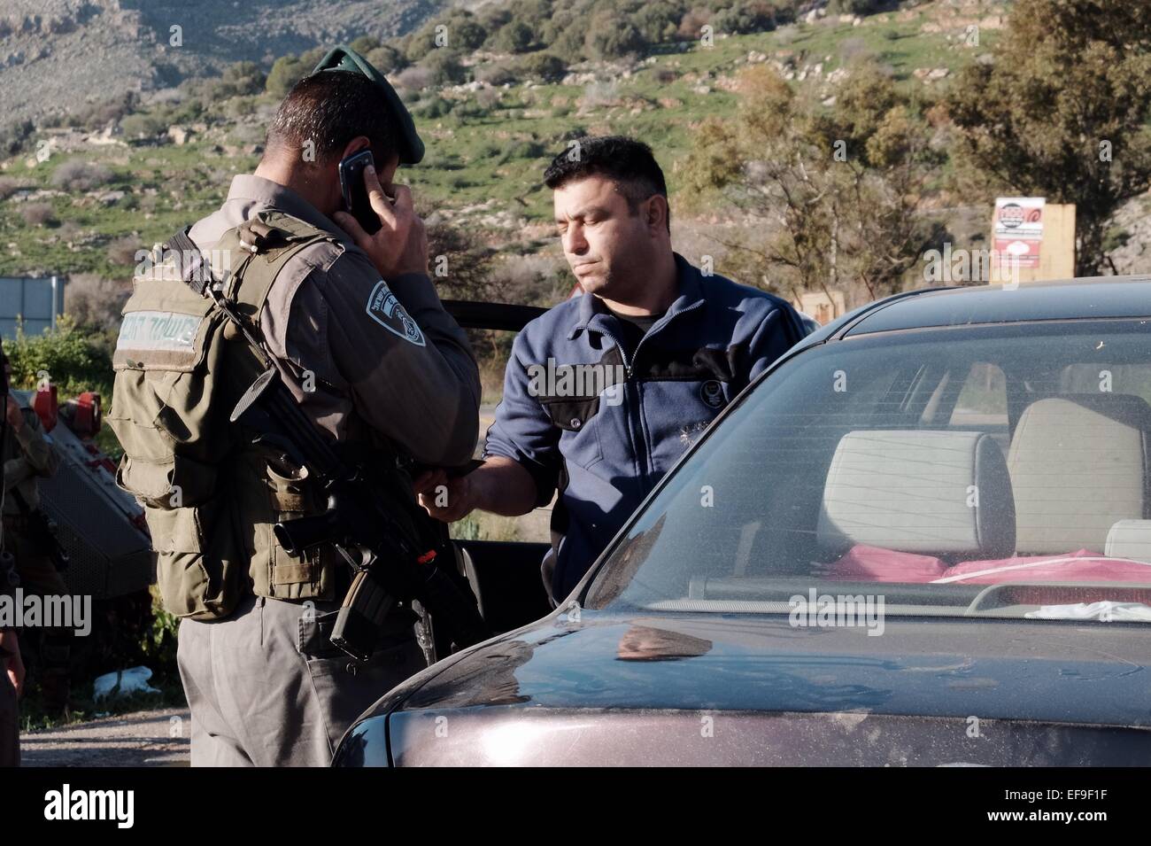 Israel. 29th Jan, 2015. Israel Border Police close off the road leading ...