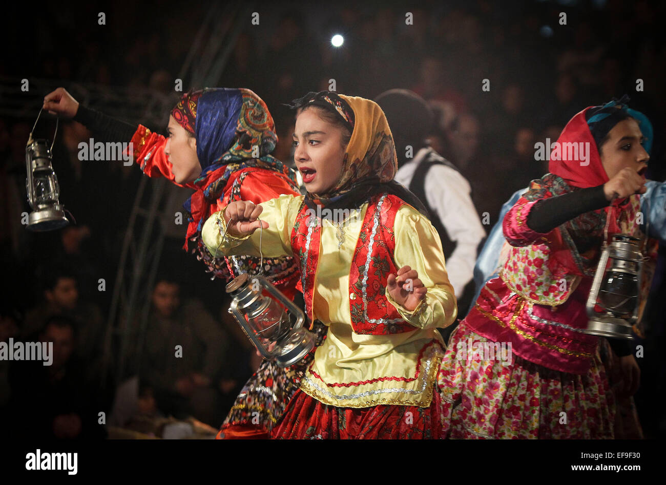 Tehran, Iran. 28th Jan, 2015. Iranian actresses wearing costume perform ...