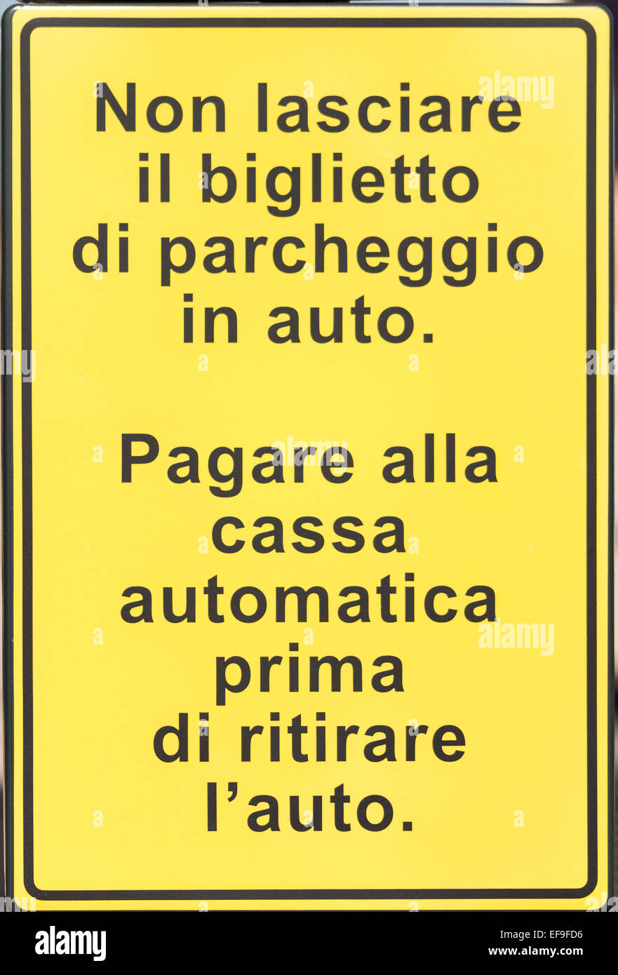 Metal sign with directions and instructions in Italian Stock Photo - Alamy