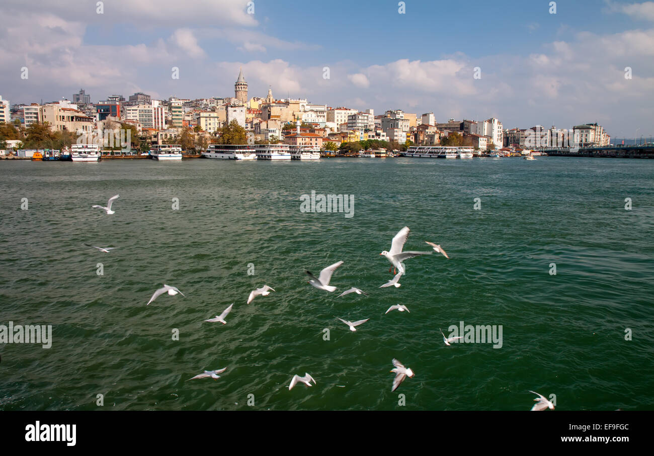 Istanbul, view from the sea to Galata tower and city Stock Photo - Alamy