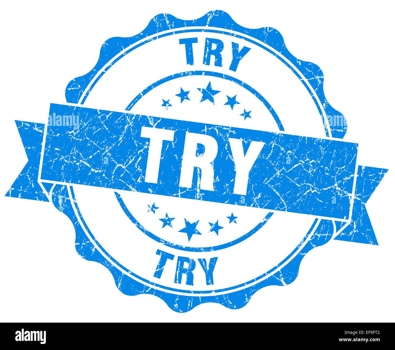 try blue grunge seal isolated on white Stock Photo - Alamy