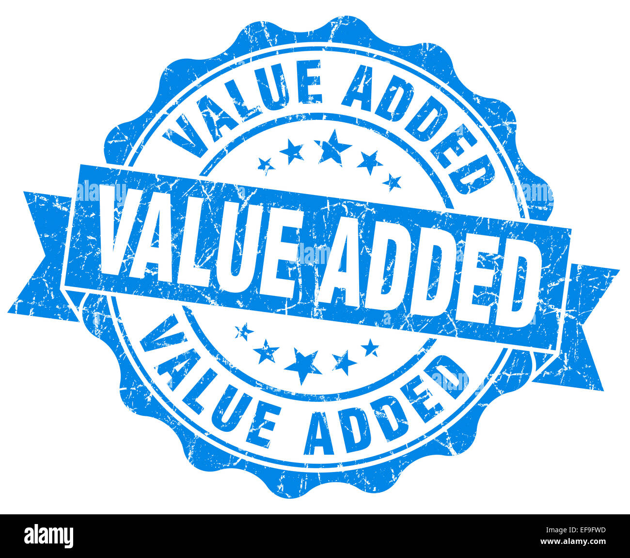 value added blue grunge seal isolated on white Stock Photo - Alamy