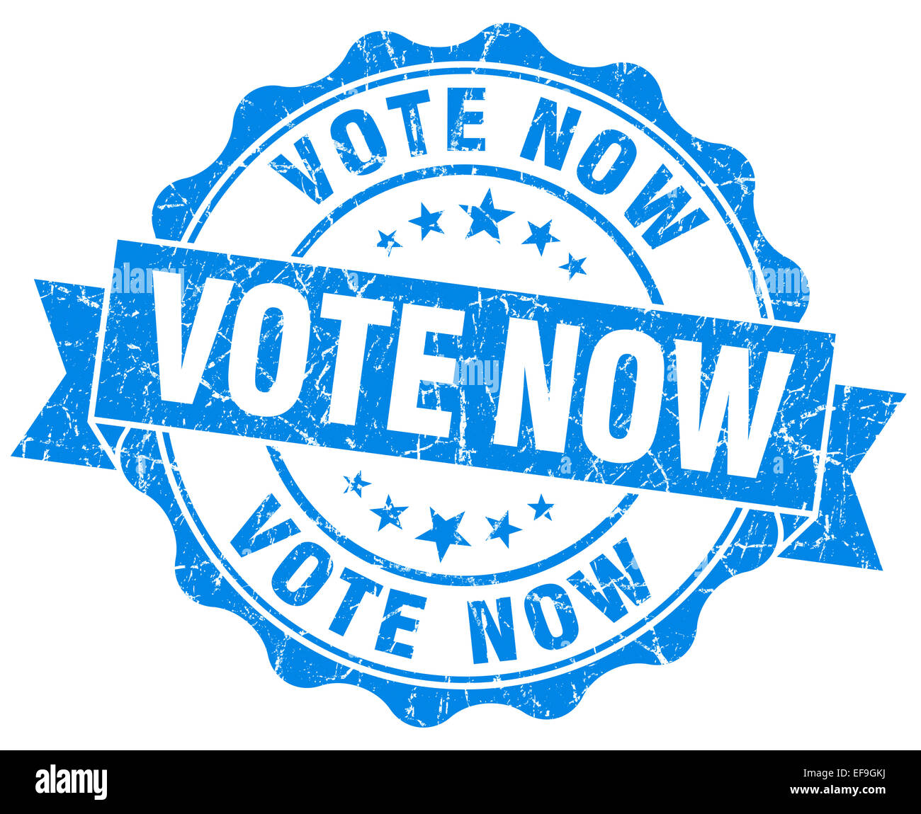 vote now blue grunge seal isolated on white Stock Photo - Alamy