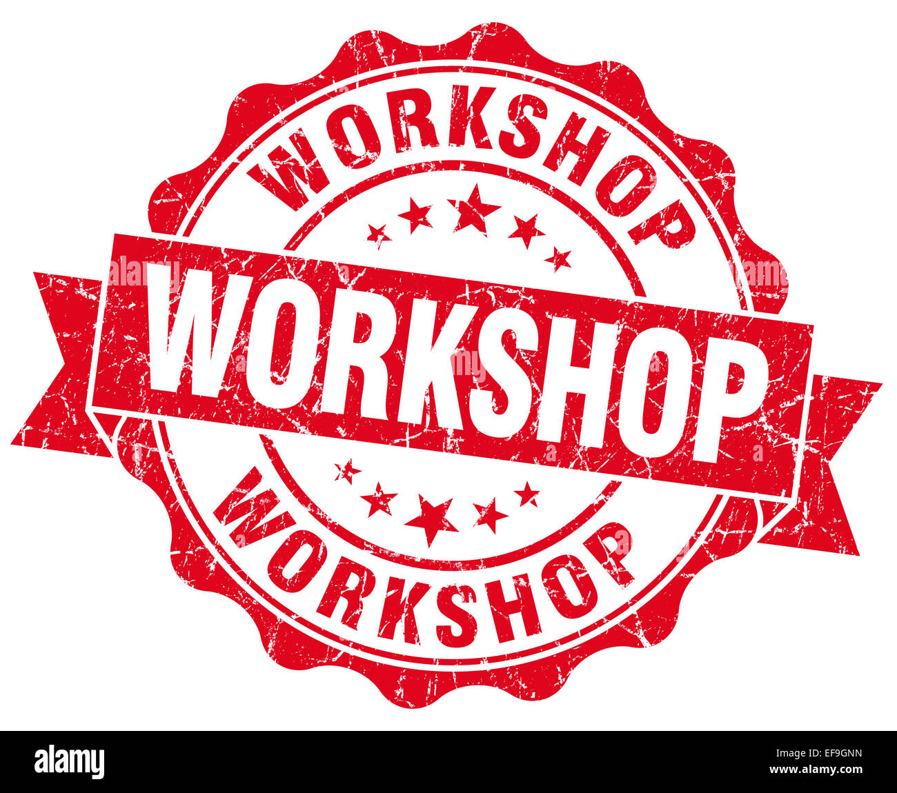 workshop red grunge seal isolated on white Stock Photo - Alamy