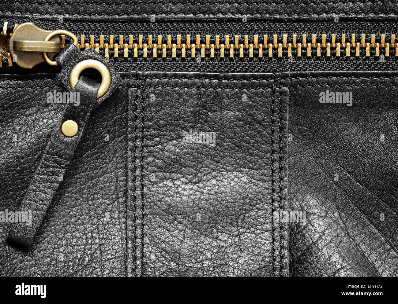 Black leather bag part with zip for background Stock Photo - Alamy