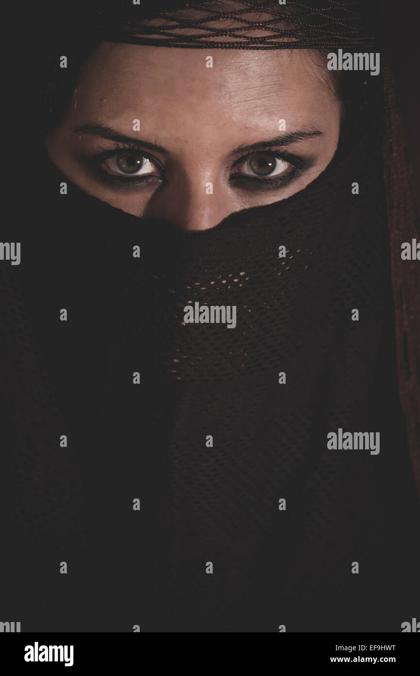 woman in traditional Islamic veil, burka, beautiful and deep look Stock ...