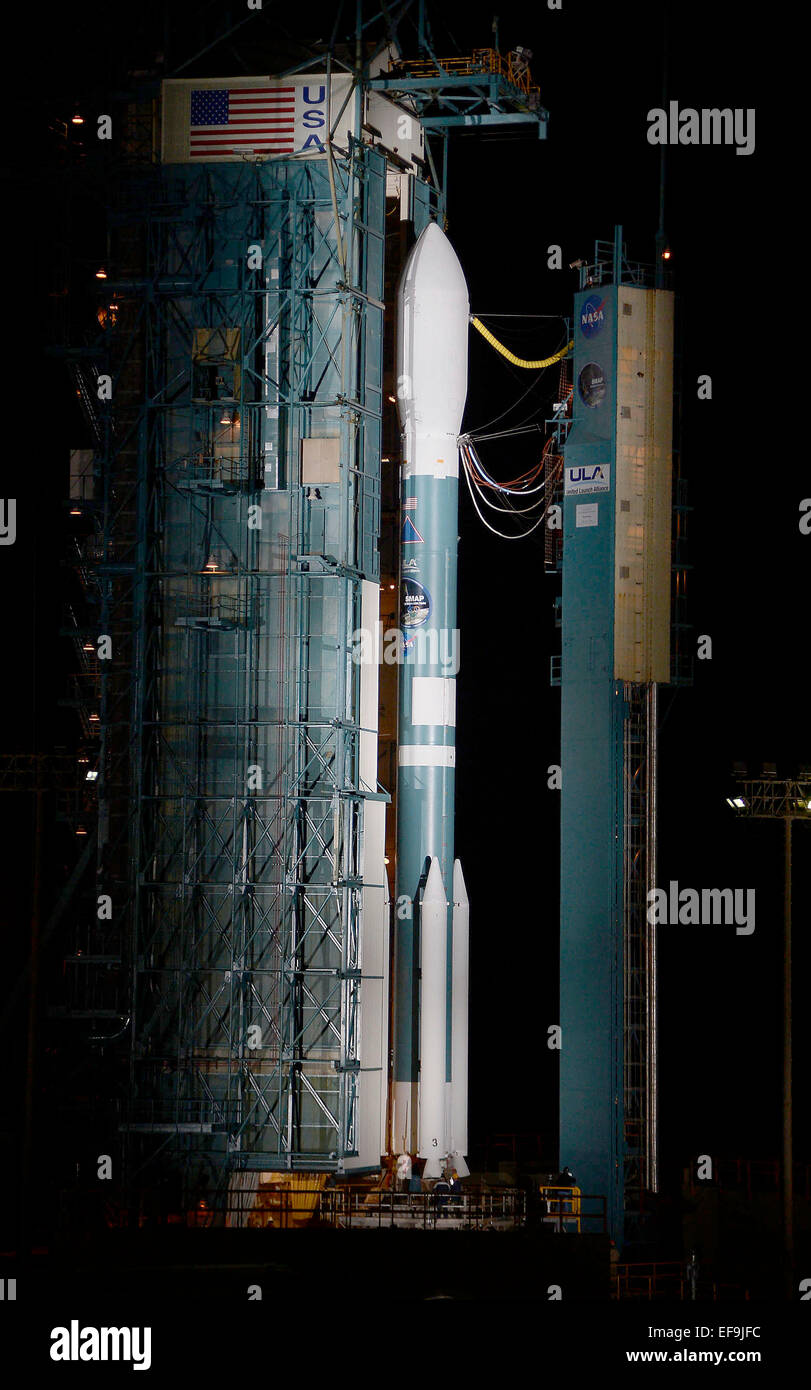 Vandenberg AFB, California- The tower rolls back showing the unmanned Delta 2 rocket late ...