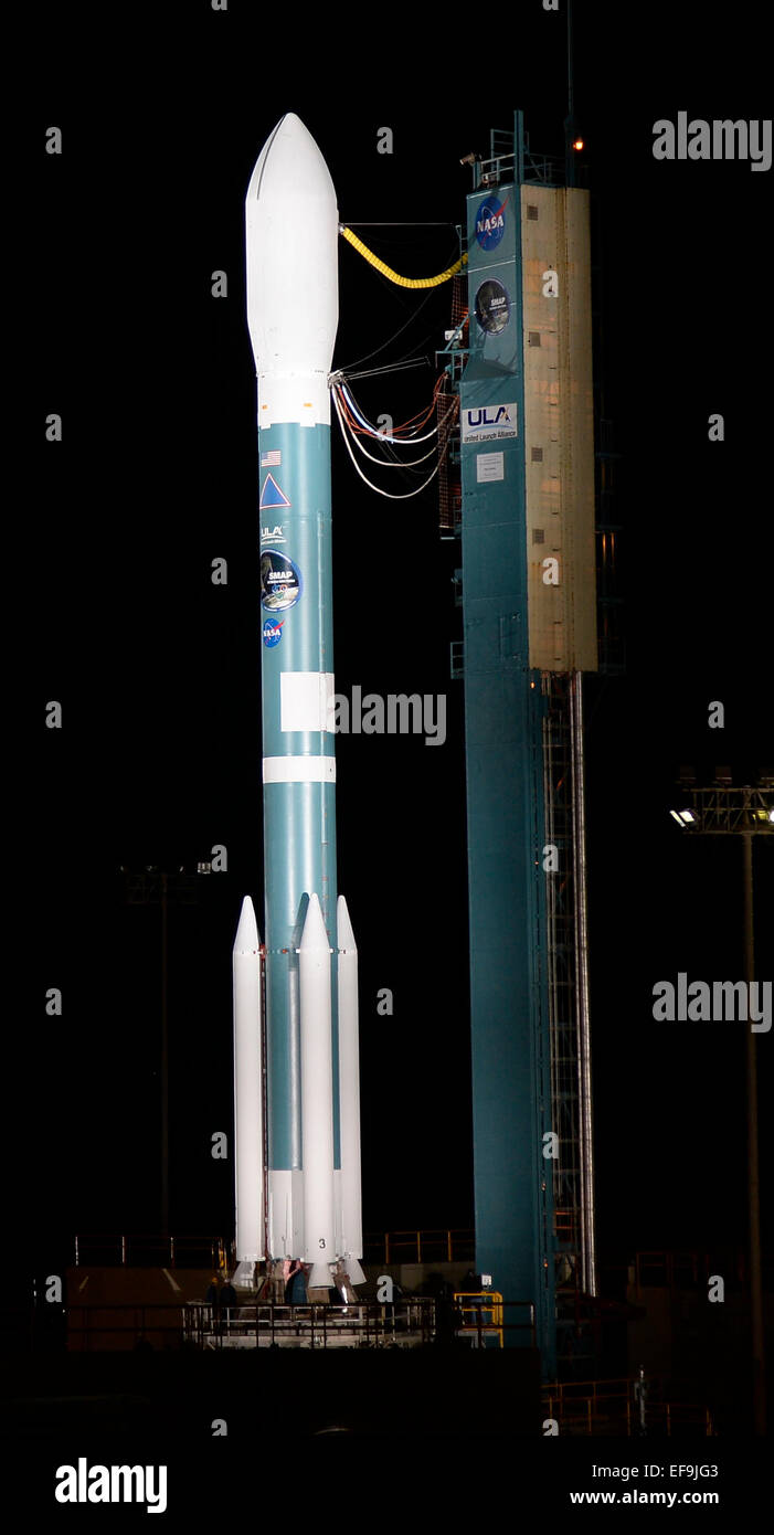 Vandenberg AFB, California- The tower rolls back showing the unmanned Delta 2 rocket with the ...