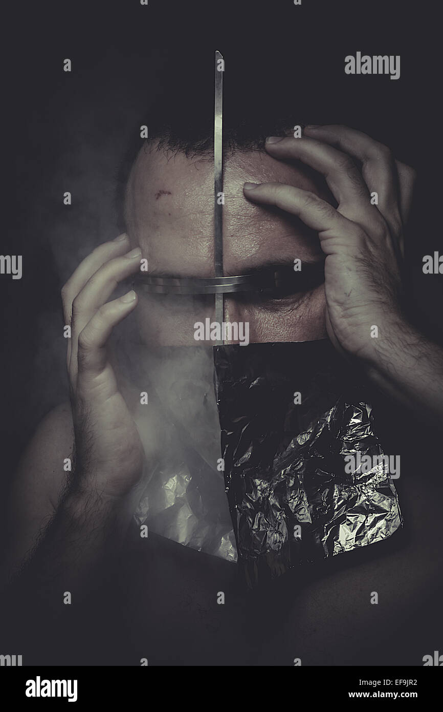 drug addiction, drug concept man with foil on the face Stock Photo - Alamy