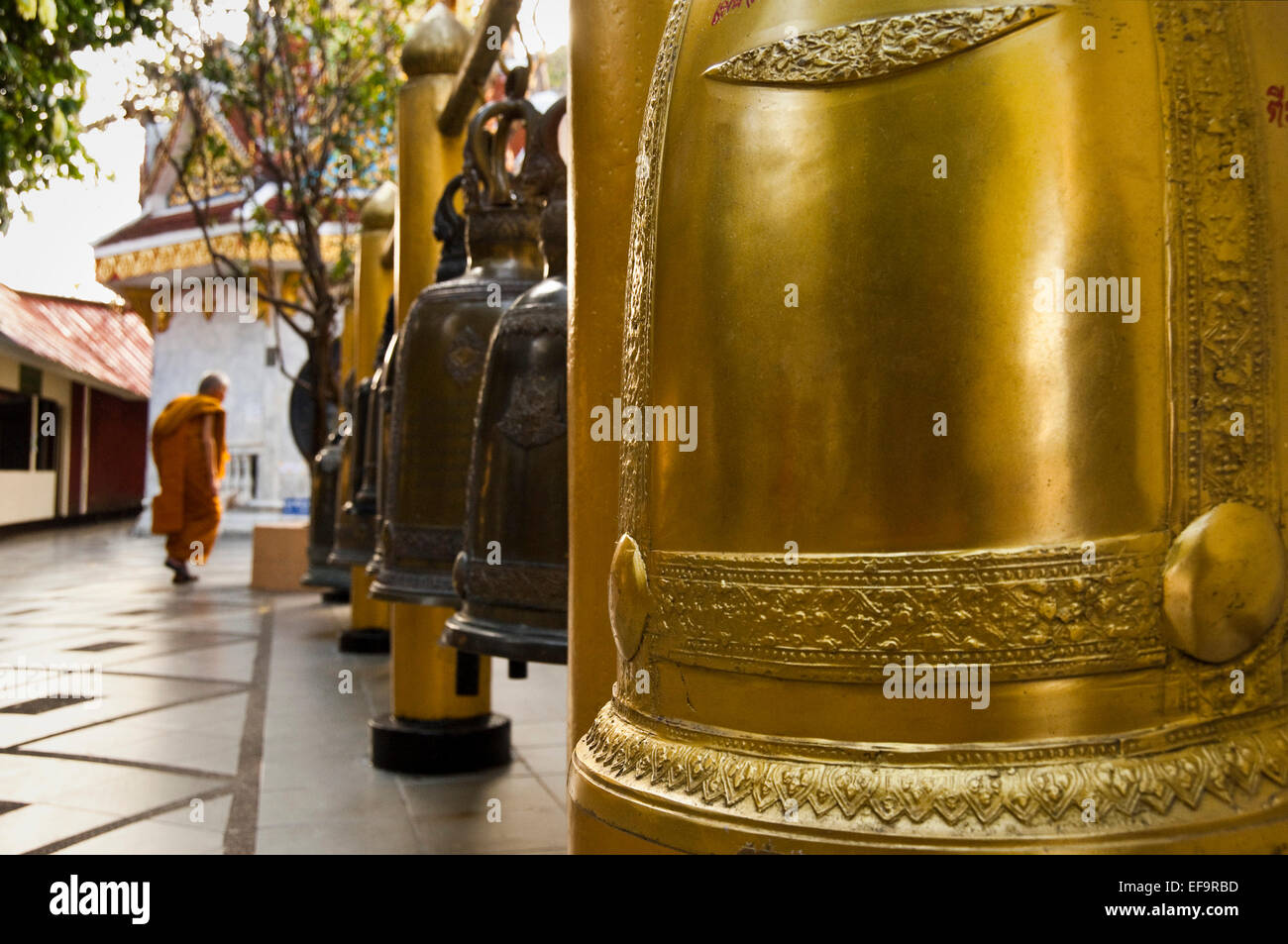 Buddhist monk and temple bell hi-res stock photography and images - Alamy