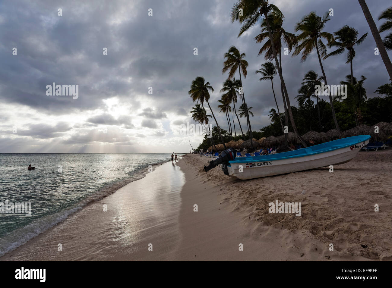 A boat in the sunset, Beach of Bayahibe, Santo Domingo, Dominican ...