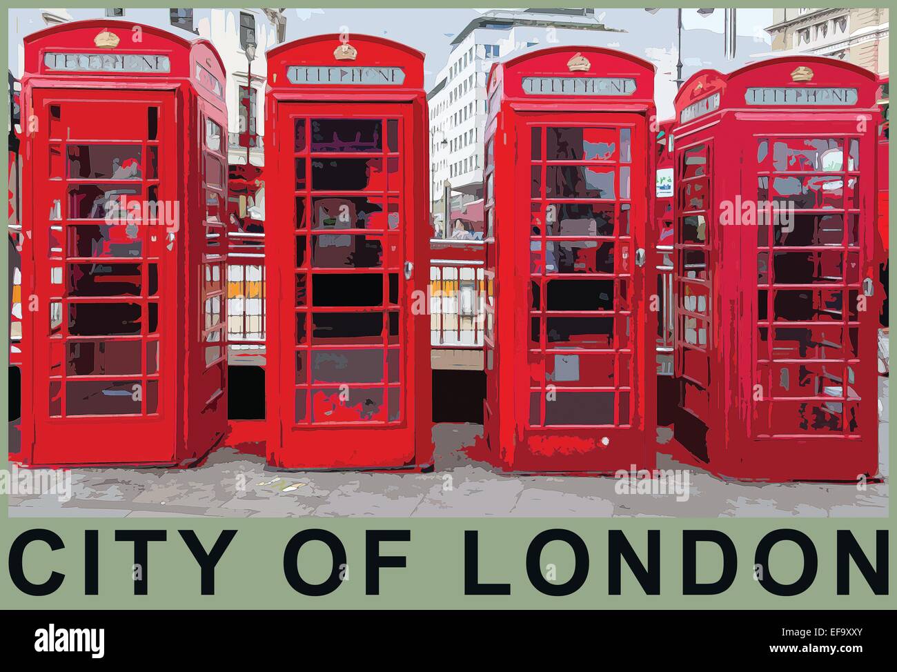 A poster style interpretation of K6 Telephone boxes, London, England ...
