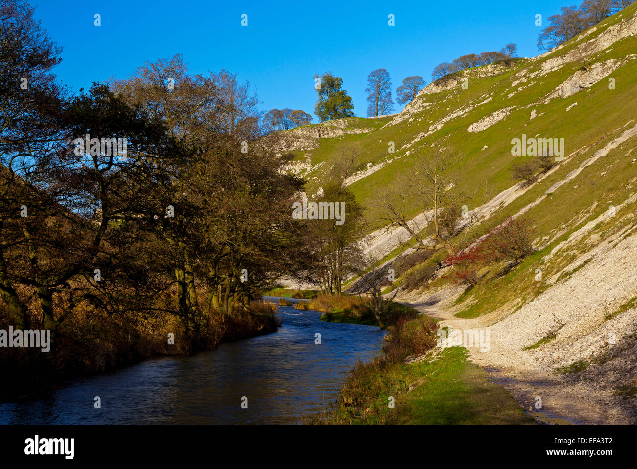Limestone scenery at Wolfscote Dale near Hartington in White Peak area ...