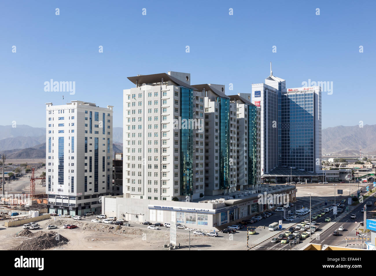 High-rise buildings in the city of Fujairah, United Arab Emirates Stock ...