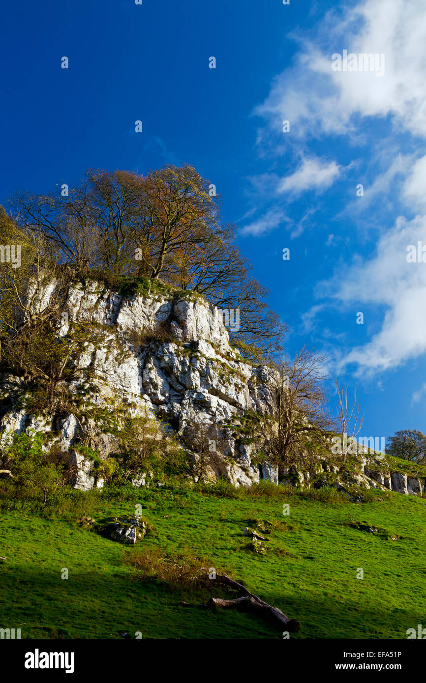 Limestone scenery at Wolfscote Dale near Hartington in White Peak area ...