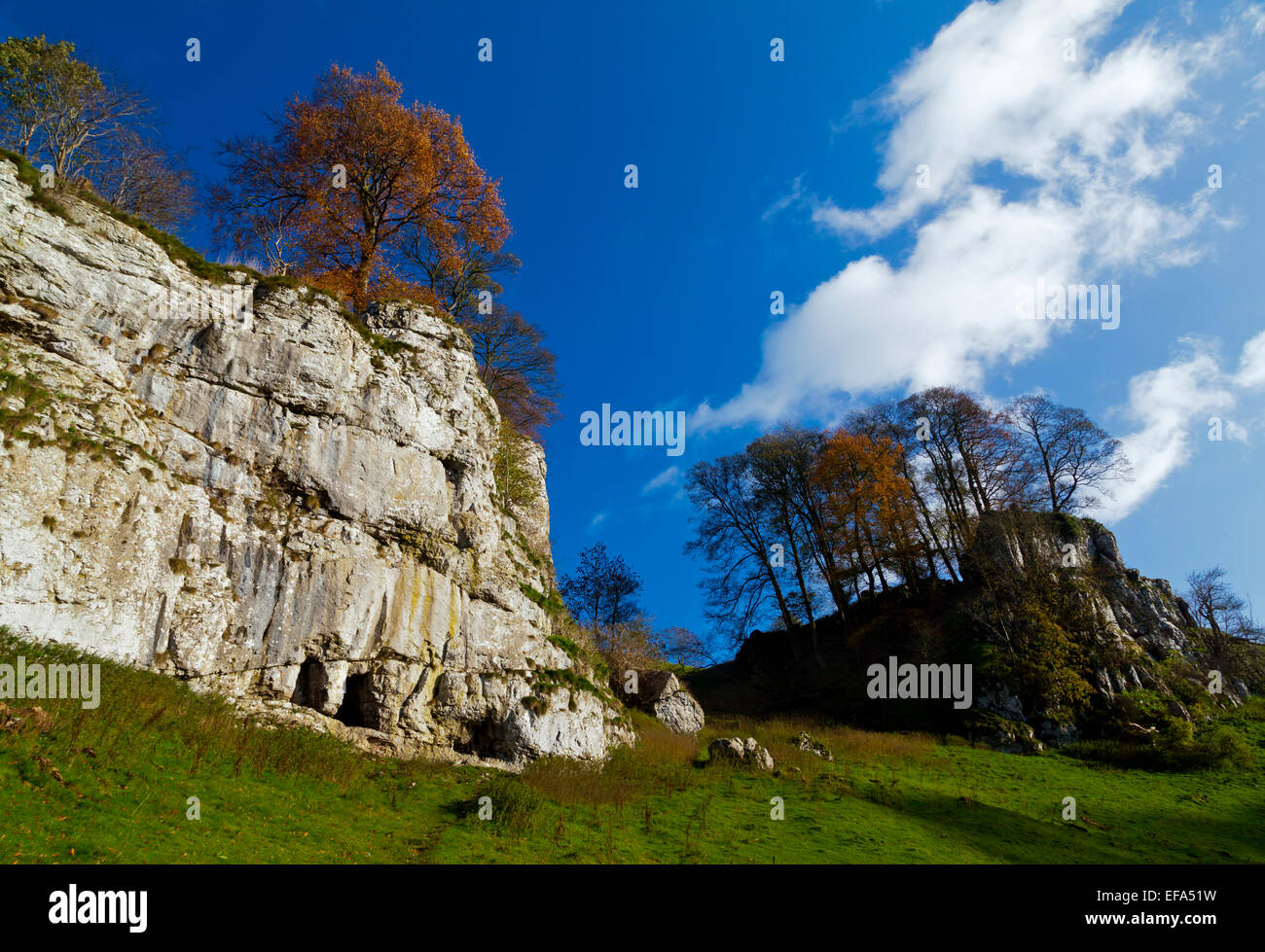 Limestone scenery at Wolfscote Dale near Hartington in White Peak area ...
