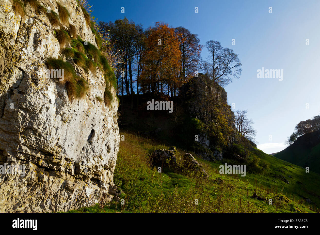 Limestone scenery at Wolfscote Dale near Hartington in White Peak area ...