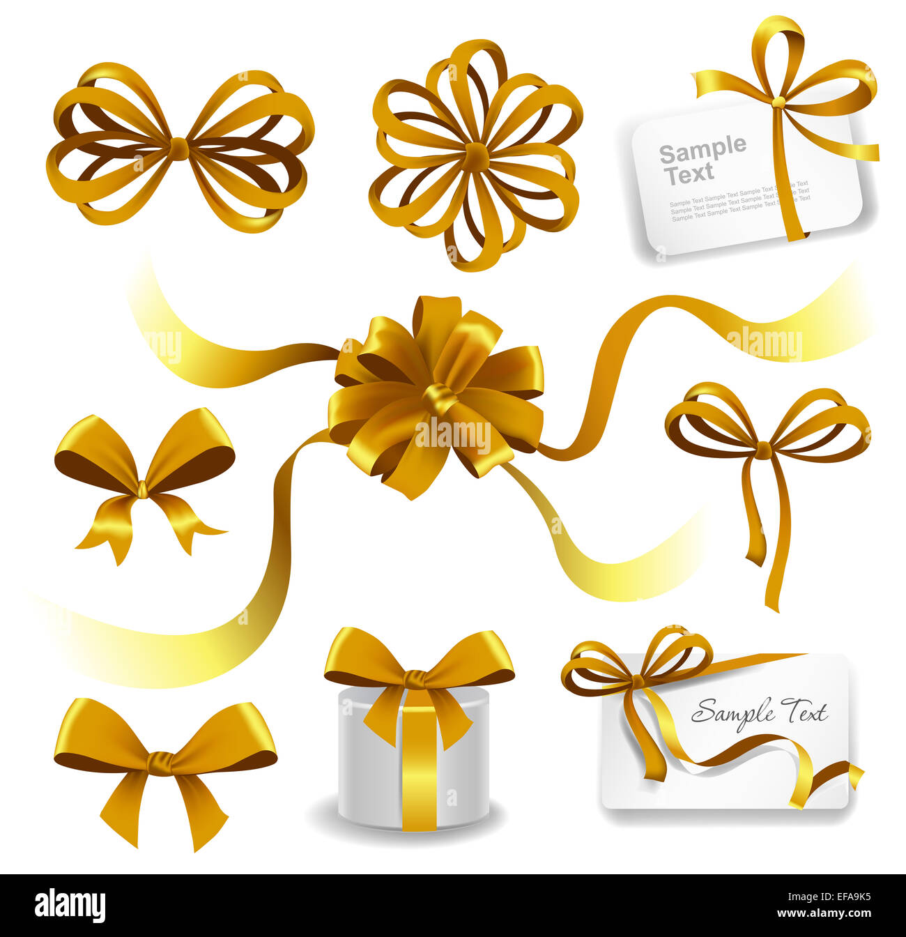 Set of gold gift bows with ribbons Stock Photo - Alamy