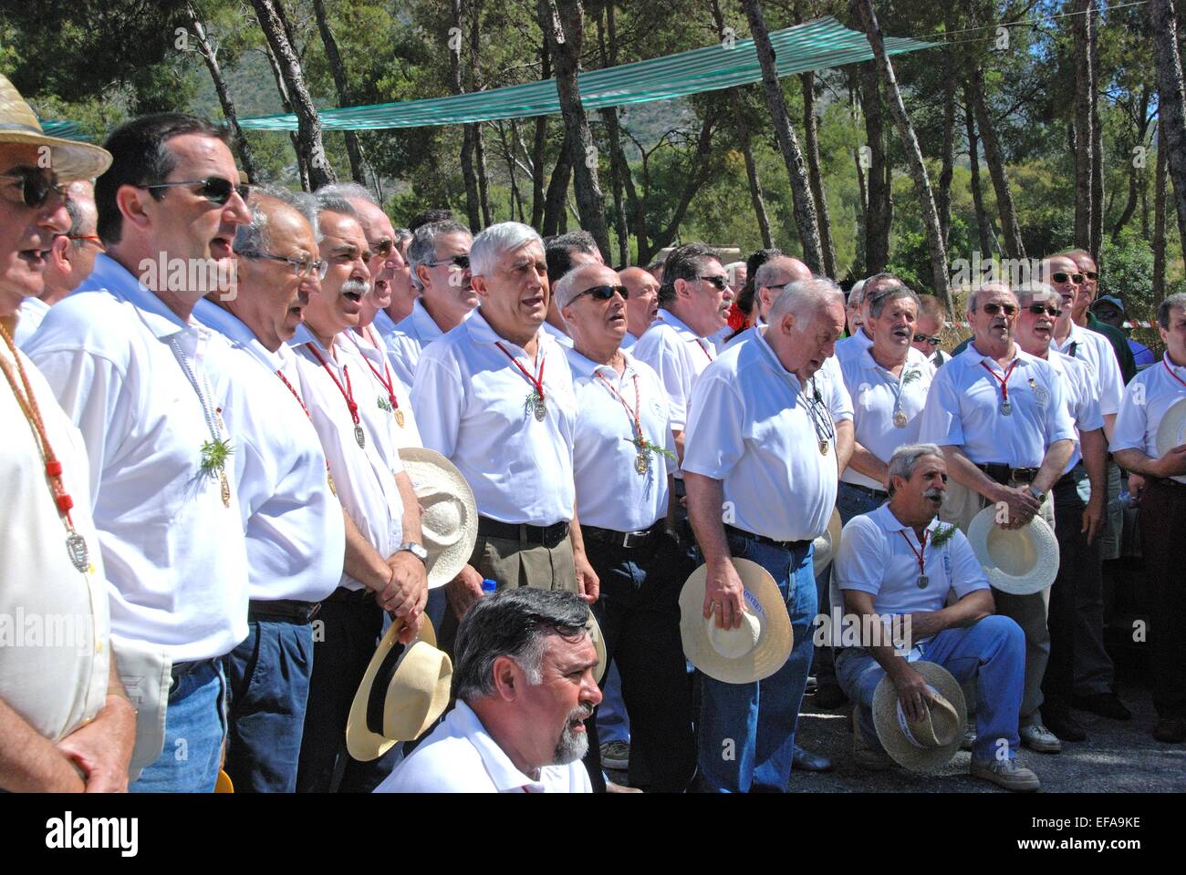 Spanish male choir singing during the Romeria San Bernabe procession ...