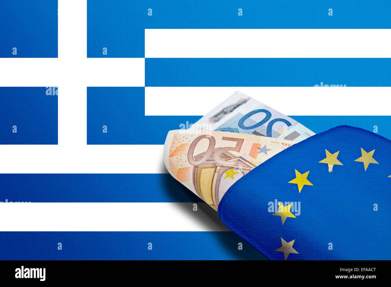 Wallet with Euro design and bills on greek banner background Stock ...