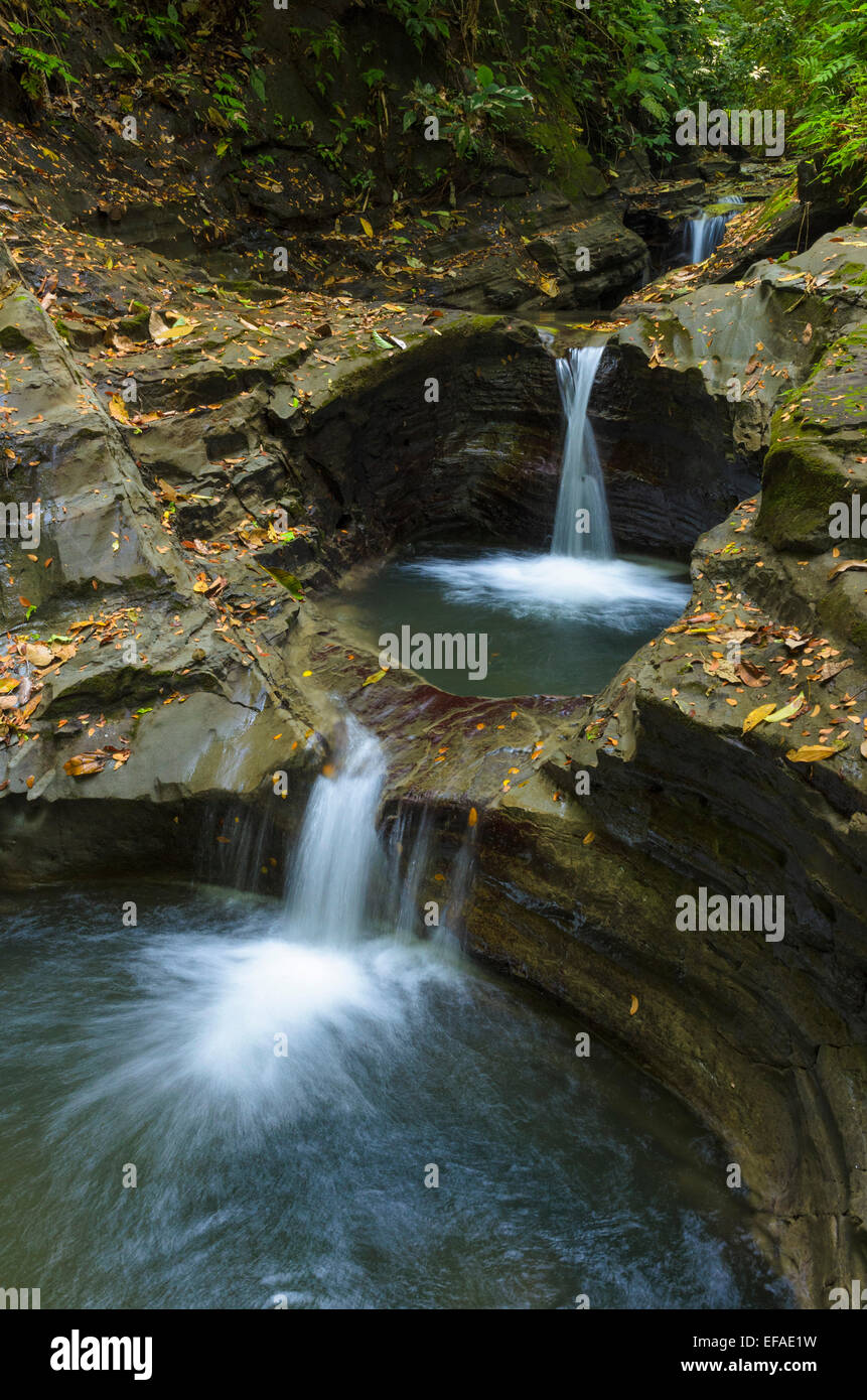 Stream with cascades, pools in the rock, Puntarenas Province, Costa ...