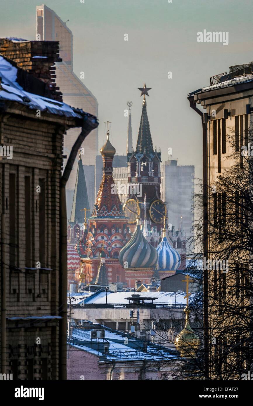 Russia, Moscow. View of Moscow Kremlin from Vorontsovo Pole street ...