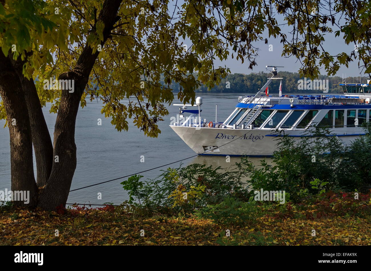 Passenger cruise ship in Ruse port at Danube river, Bulgaria Stock ...