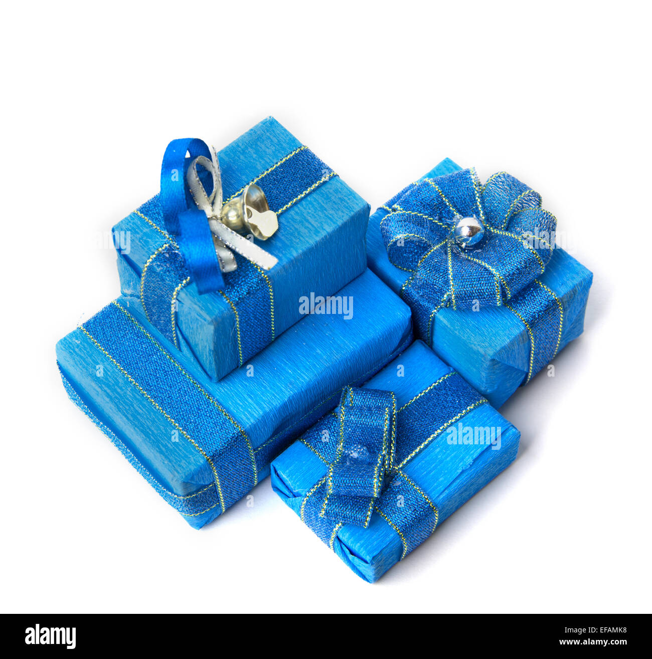 light blue gift box with silver bow on a white background Stock Photo ...