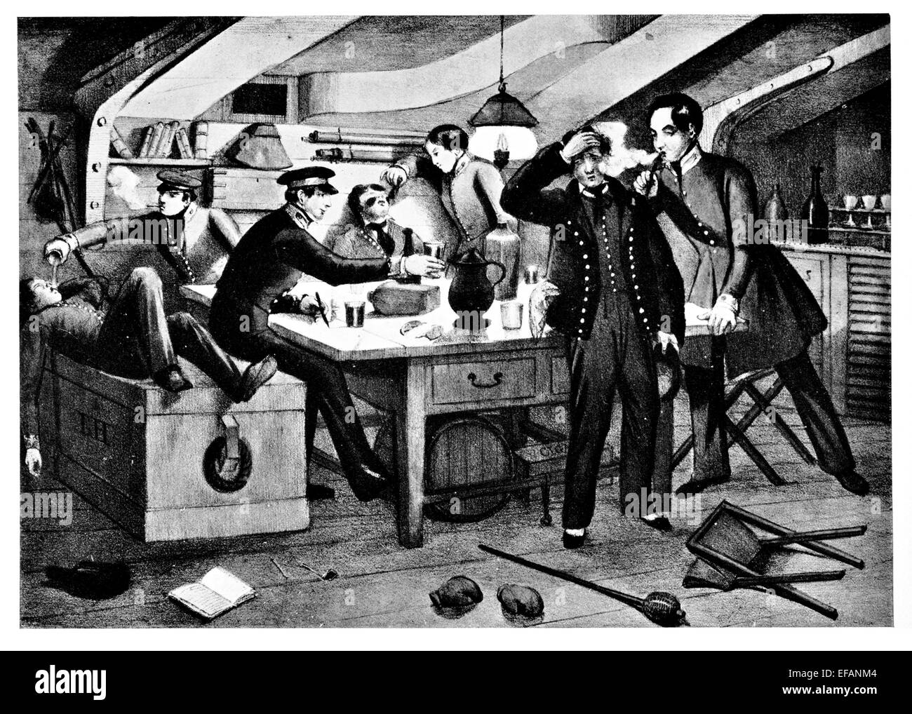Midshipmans Berth 1840 Mess on the Orlop or Berth below Deck of Frigate ...
