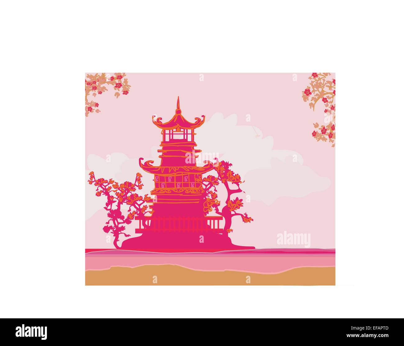 old paper with Japanese temple on abstract Asian Landscape Stock Vector ...