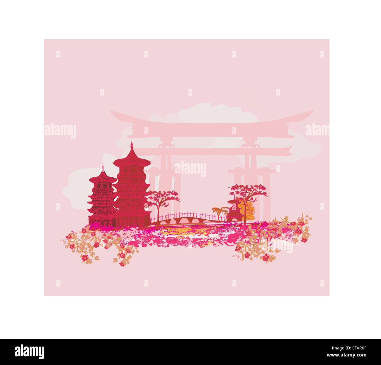 old paper with Japanese temple on abstract Asian Landscape Stock Vector ...