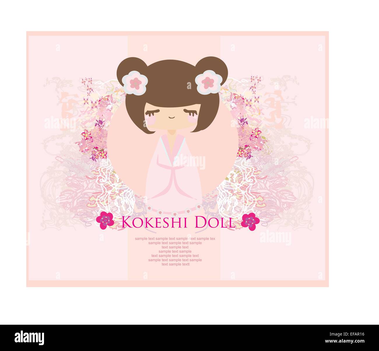 Kokeshi doll on the pink background with floral ornament Stock Vector ...