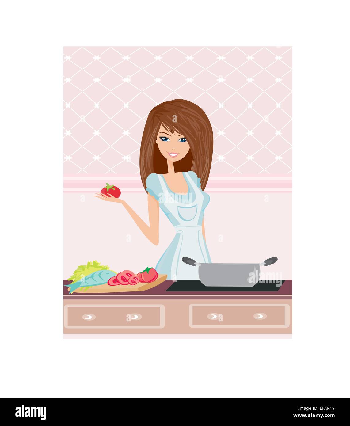 Female cooking fish Stock Vector Images - Alamy