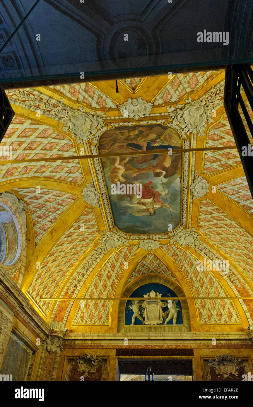 The beautiful golden design of the ceiling along the corridor of the ...