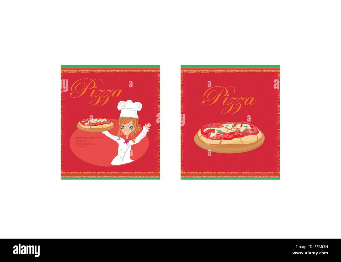 beautiful woman chef enjoys pizza - menu cards Stock Vector Image & Art ...