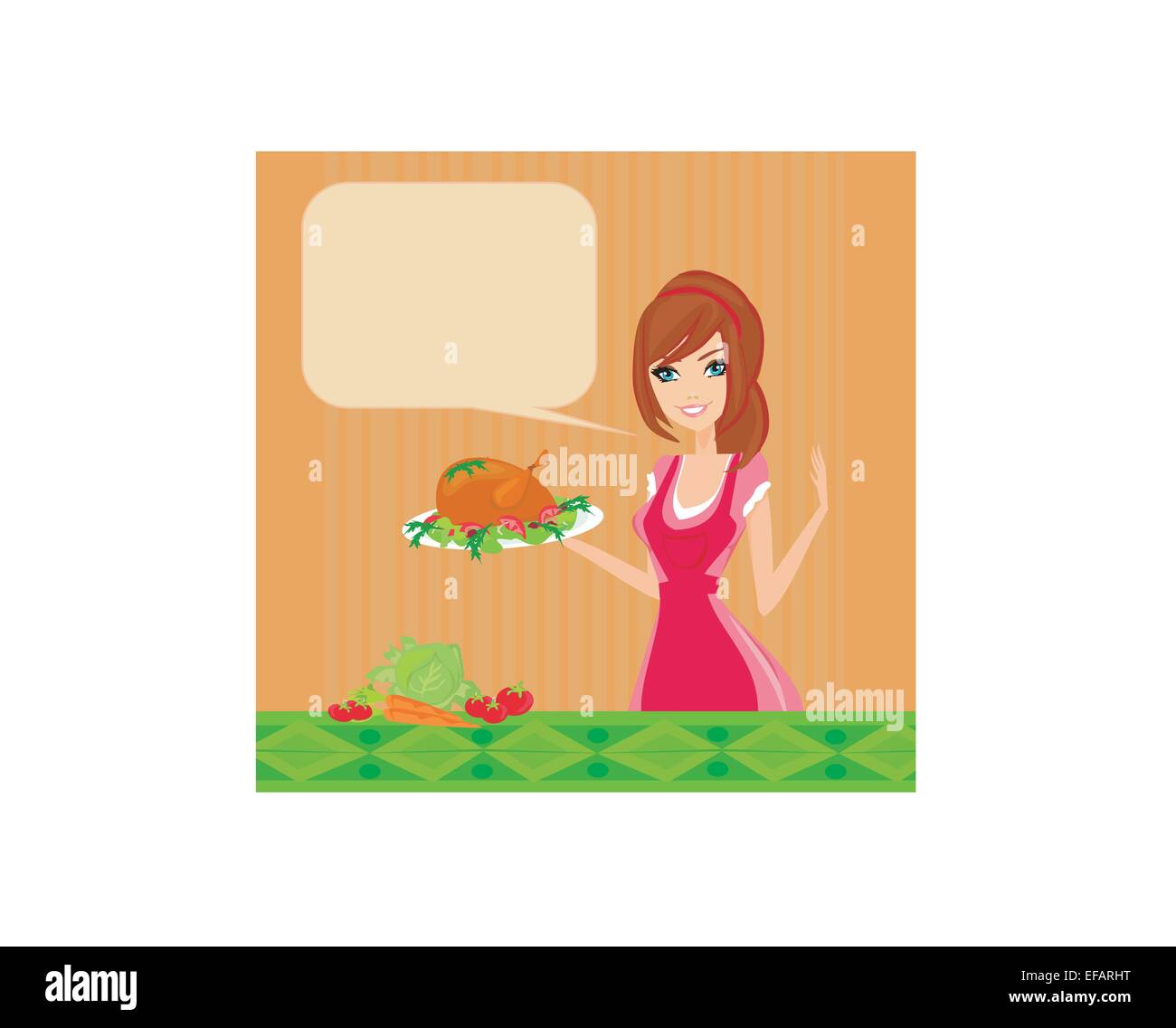 Beautiful lady cooking chicken or turkey Stock Vector Image & Art - Alamy